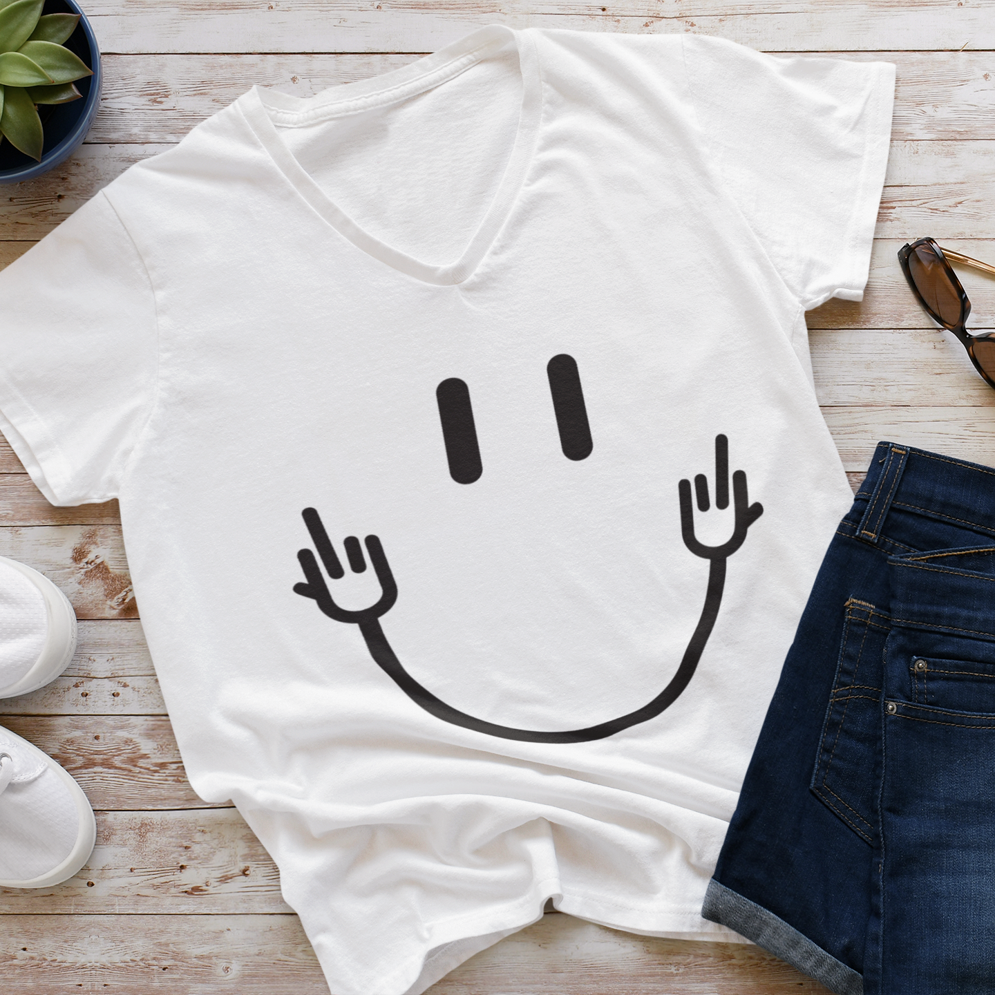 F** Smiley - V-Ausschnitt Vorgeschrumpfter Baumwollstoff (100% ...